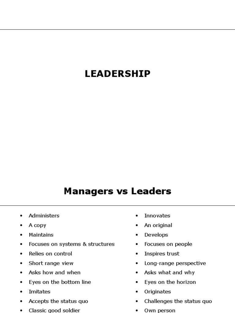Managers vs Leaders: A Comparison of Leadership Styles | PDF ...