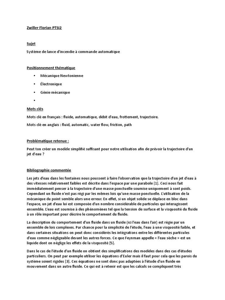 Modélisation d'un Jet d'Eau Incendie | PDF | Équations | Fluide