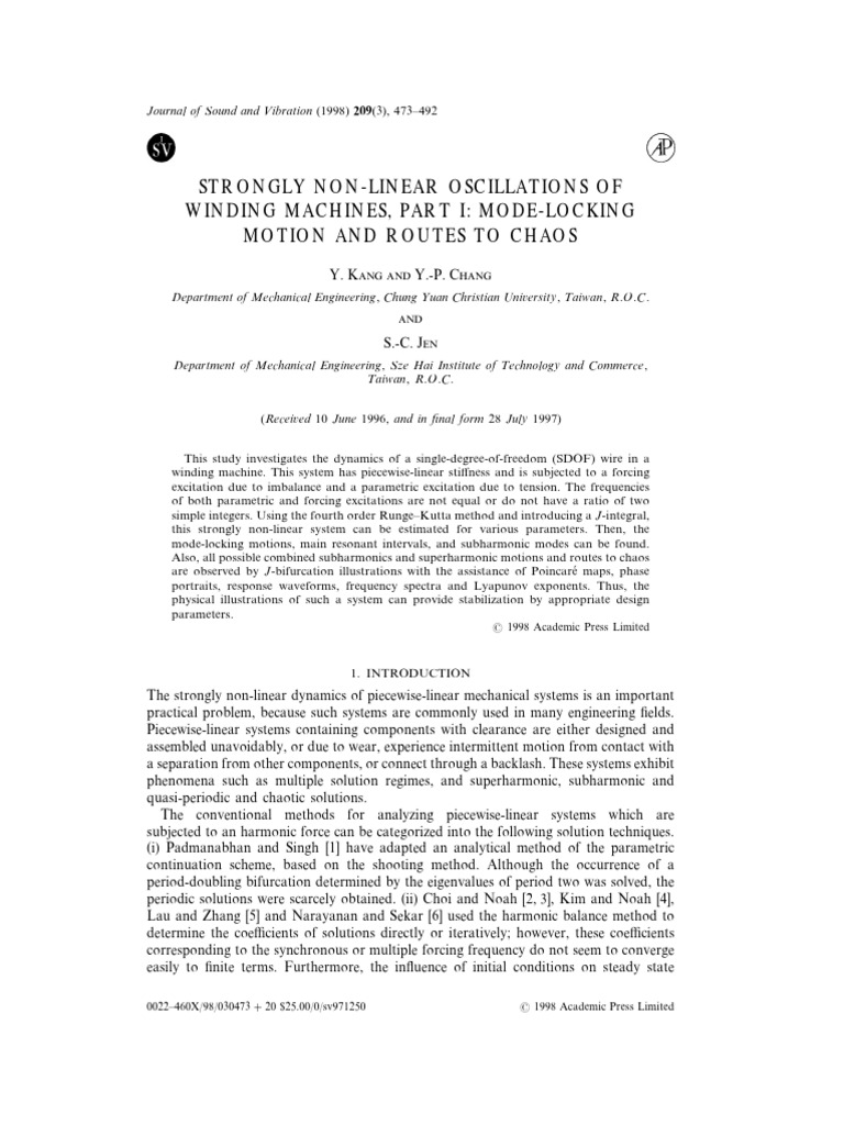 Article - 1998 - Kang - Strongly Nonlinear Oscillations of Winding Machines PDF | PDF ...