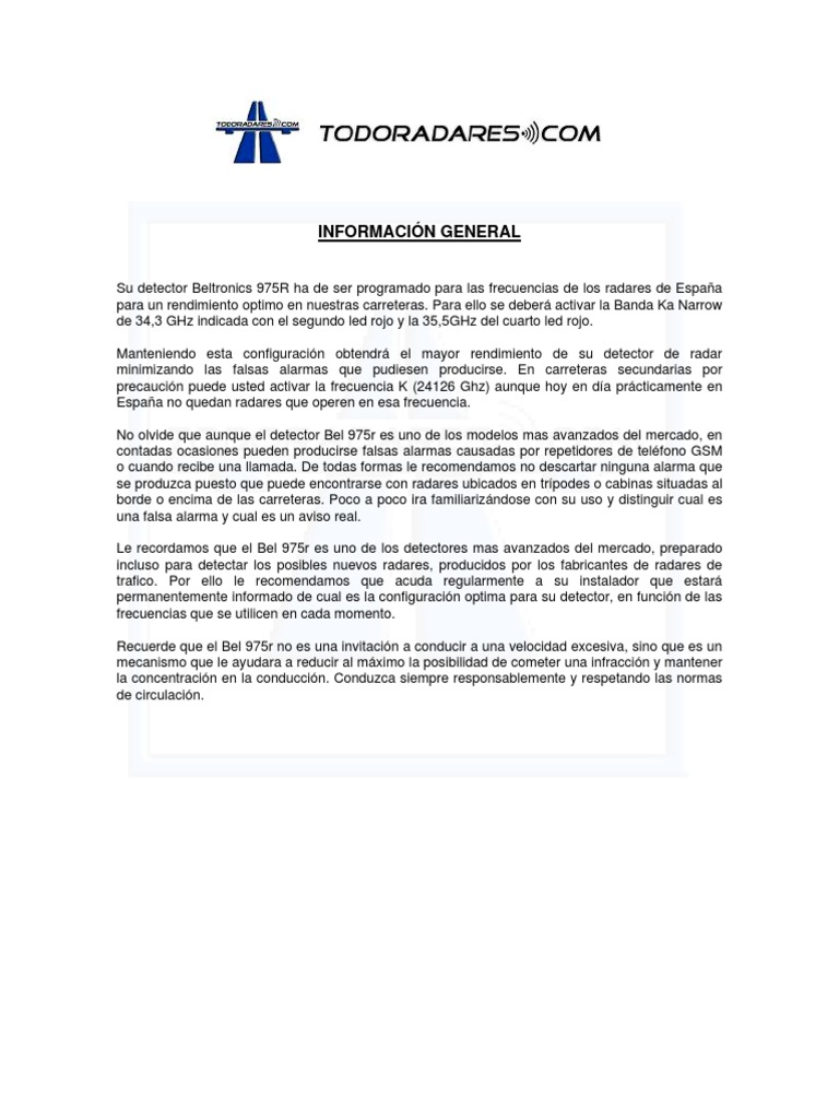 Manual Bel 975 y Configuracion | PDF | Diodo emisor de luz | Radar