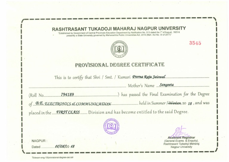 Provisional Degree Certificate | PDF