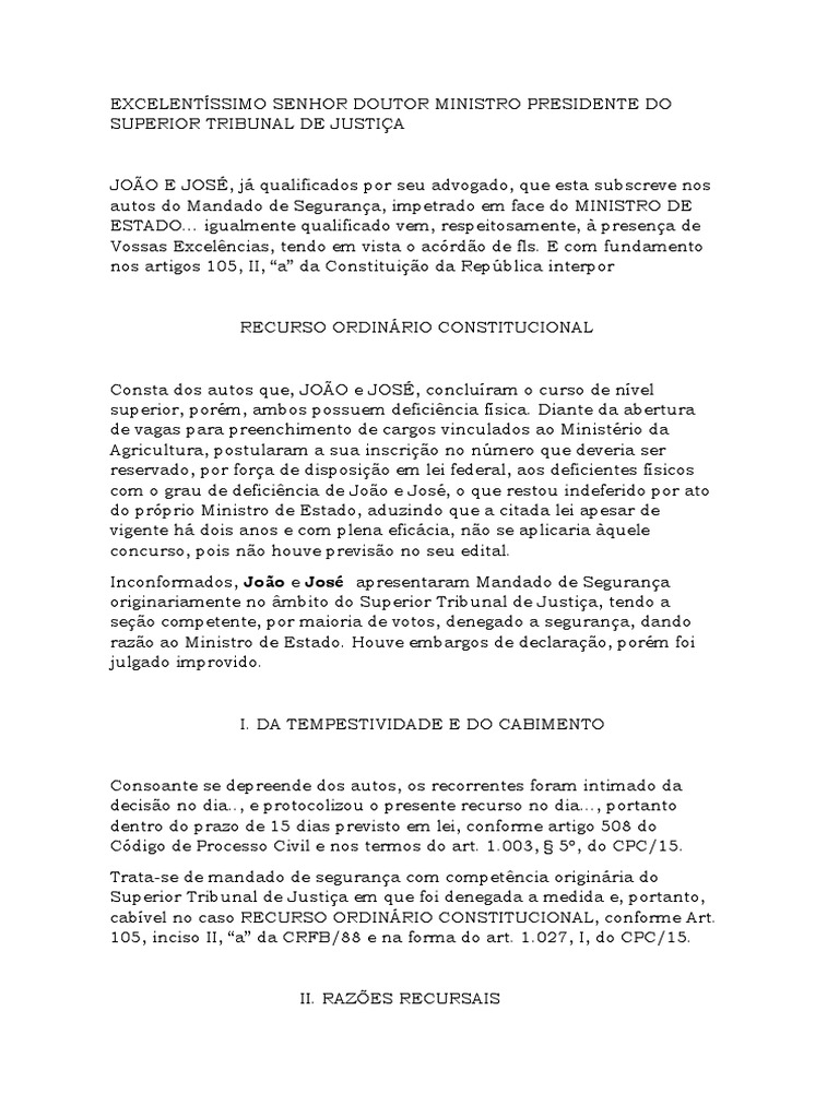 Recurso Ordinário Constitucional Pdf Mandamus Constituição