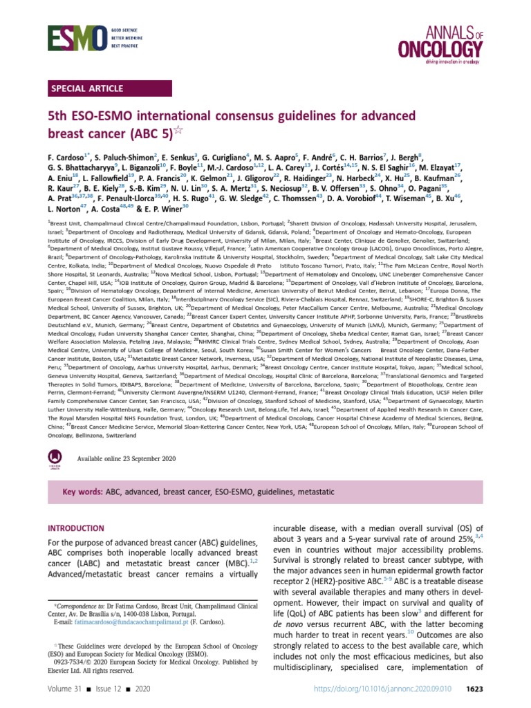 ESMO 5 Advanced Breast Cancer | Download Free PDF | Metastasis | Therapy