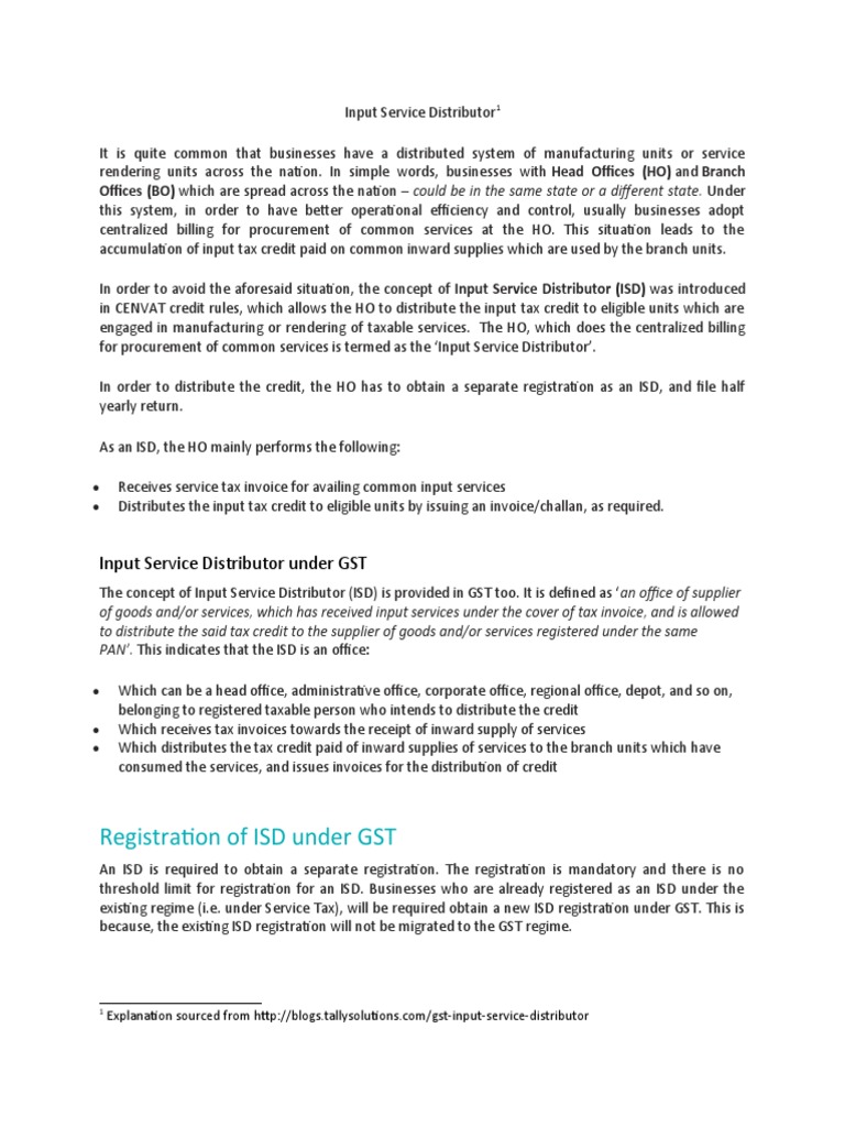 Input Service Distributor Explained | PDF | Invoice | Trade