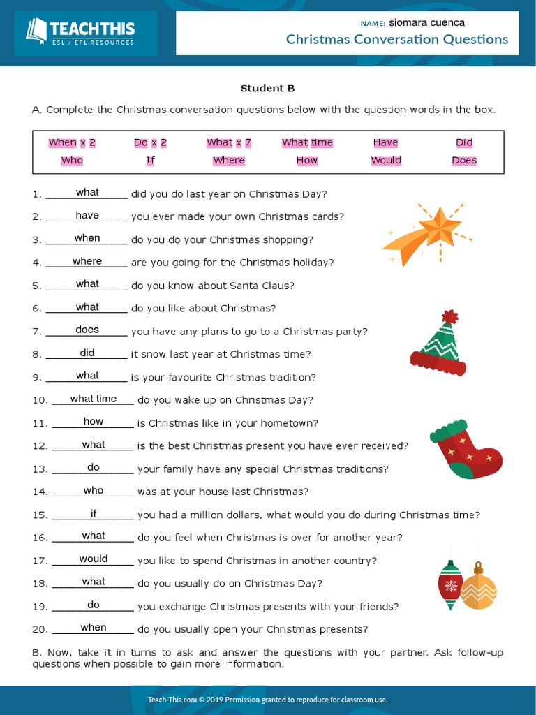 STUDENT - B - Christmas-Conversation-Questions-Interactive-Version ...