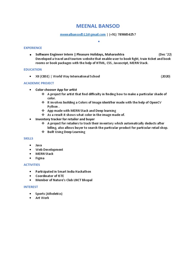 Meenal Bansod Resume | PDF