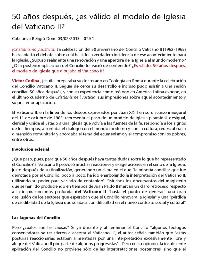 50 Años Después CVII Codina | PDF | Concilio Vaticano II | Iglesia Católica
