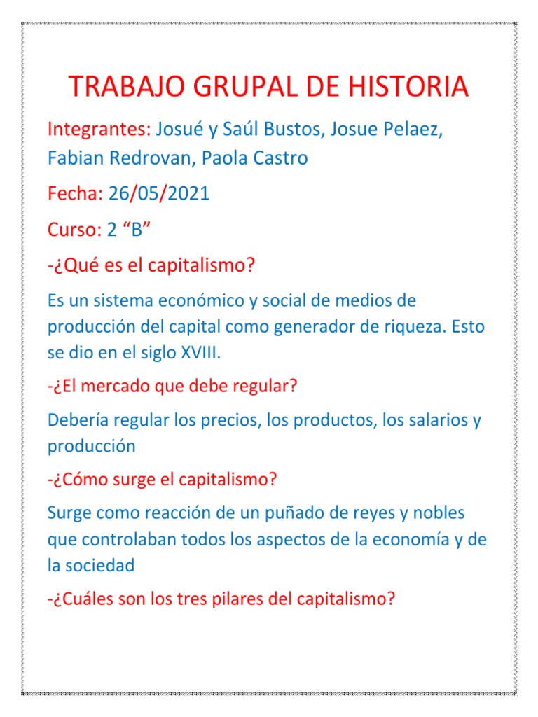 Trabajo Grupal de Historia Capitalismo | PDF