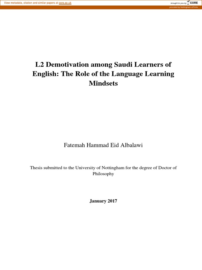 L2 Demotivation Among Saudi Learners of English: The Role of The Language Learning Mindsets ...