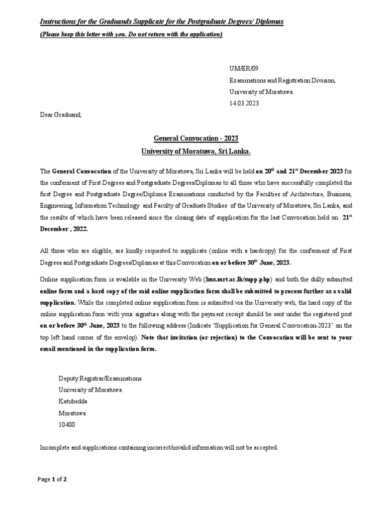 Moratuwa Convocation Guide 2023 | PDF
