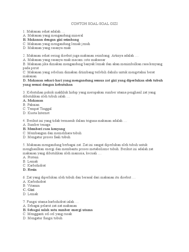 Contoh Soal Tentang Gizi | PDF
