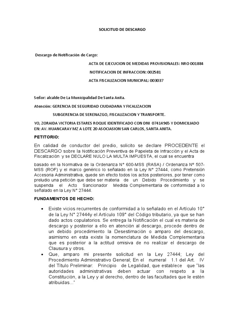 SOLICITUD DE DESCARGO.docx | PDF