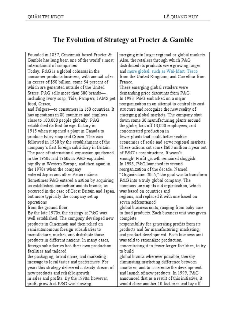 The Evolution of Strategy at P - G 1 | PDF | Procter & Gamble | Marketing