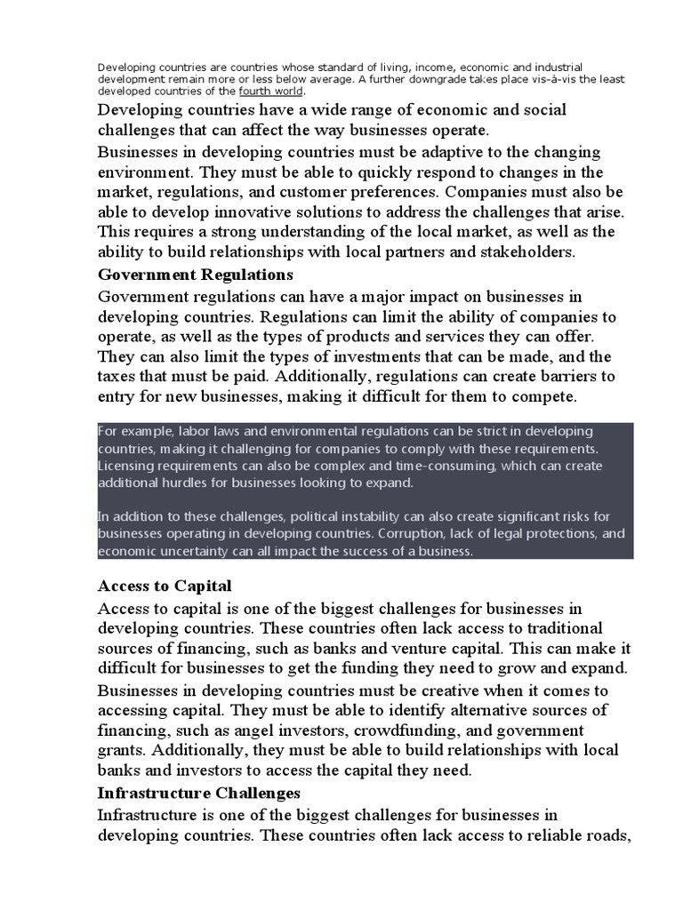 Challenges for Businesses in Developing Countries | PDF | Developing ...