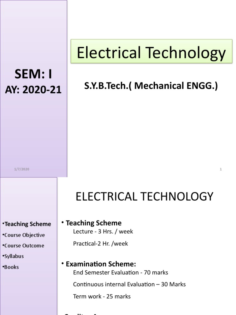 Lecture - 1 ELECTRICAL TECHNOLOGY | PDF | Electric Motor | Physical ...