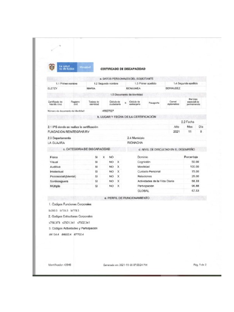 Certificado de Discapacidad | PDF