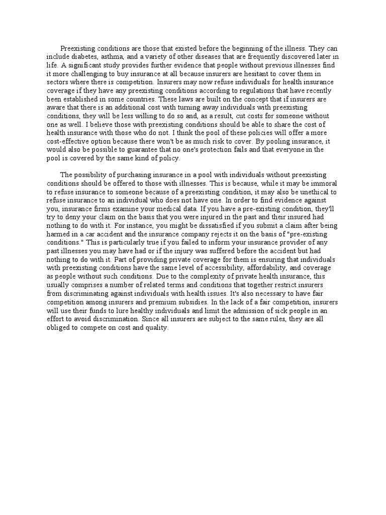 Preexisting Conditions A44re Those That Existed Before The Beginning of ...