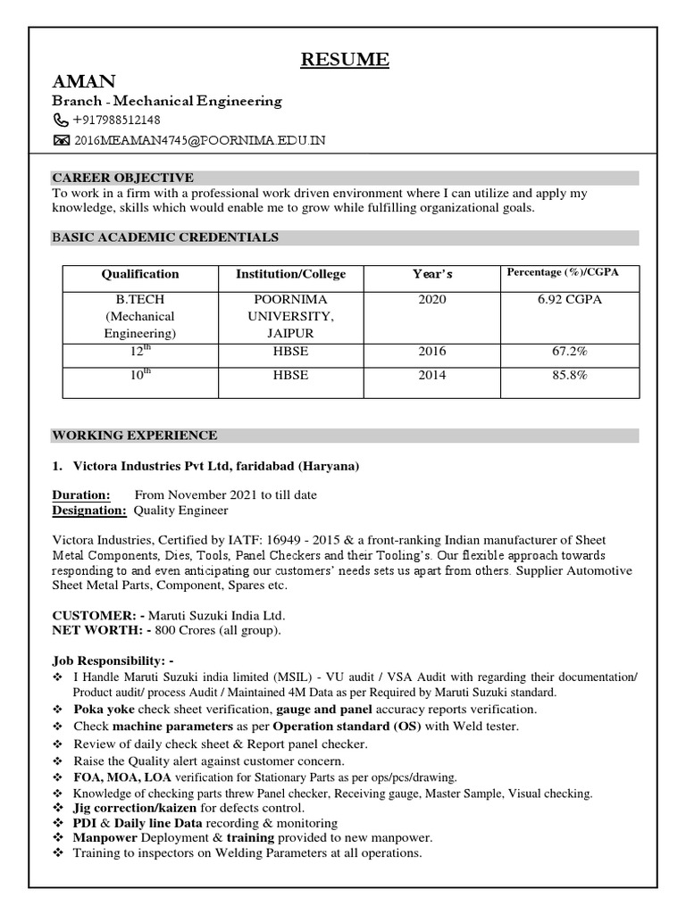 AMAN Resume Foreword | PDF | Sheet Metal
