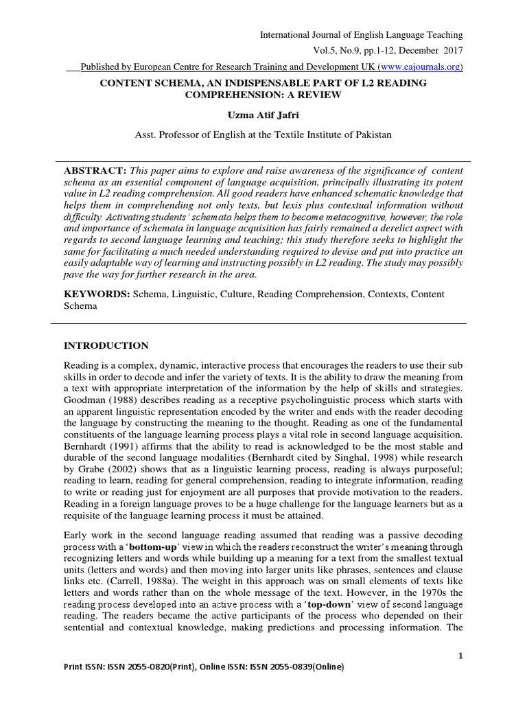 Content Schema An Indispensable Part of L2 Reading Comprehension A Review | PDF
