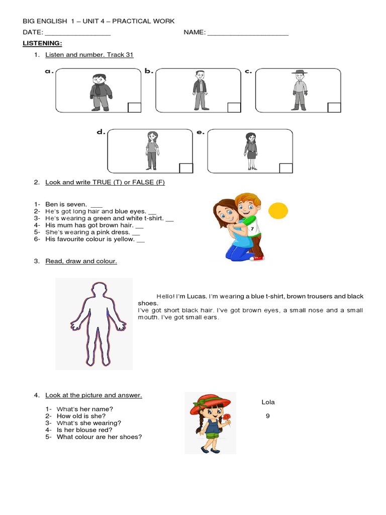BIG ENGLISH 1 Test Unit 4 | PDF
