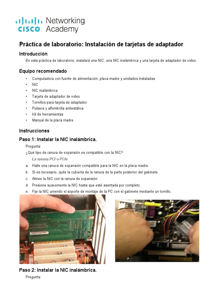 2.1.5.6 Lab - Install Adapter Cards | PDF | Computación personal | Ciencias de la Computación