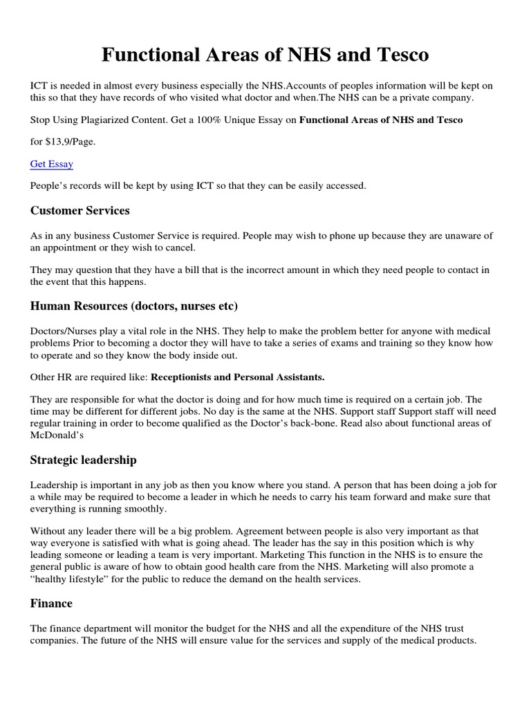 Functional_Areas_of_NHS_and_Tesco | PDF
