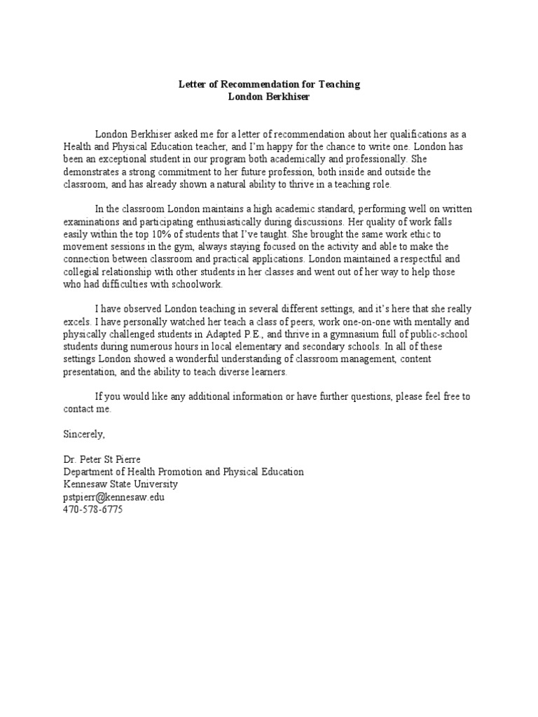 Weebly Letter of Recommendation For Teaching | PDF