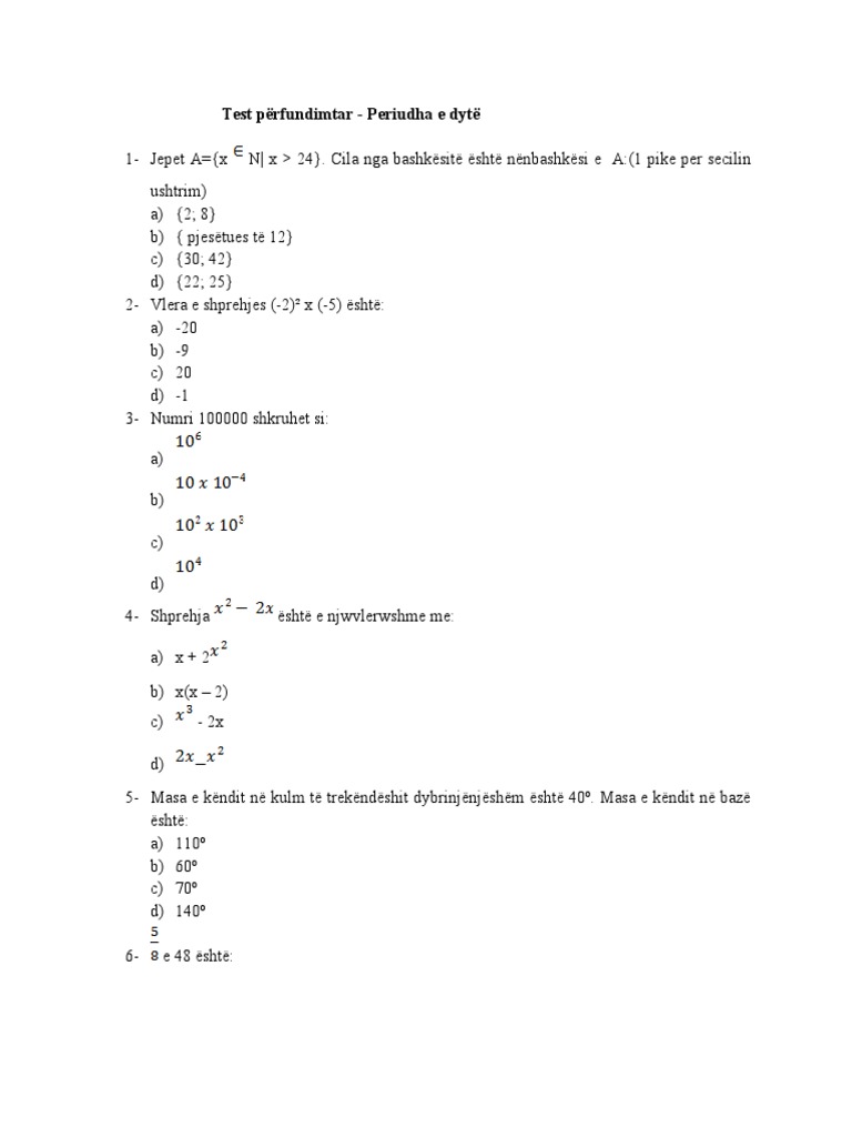 Teste Per Periudhen e Dyte 9 | PDF
