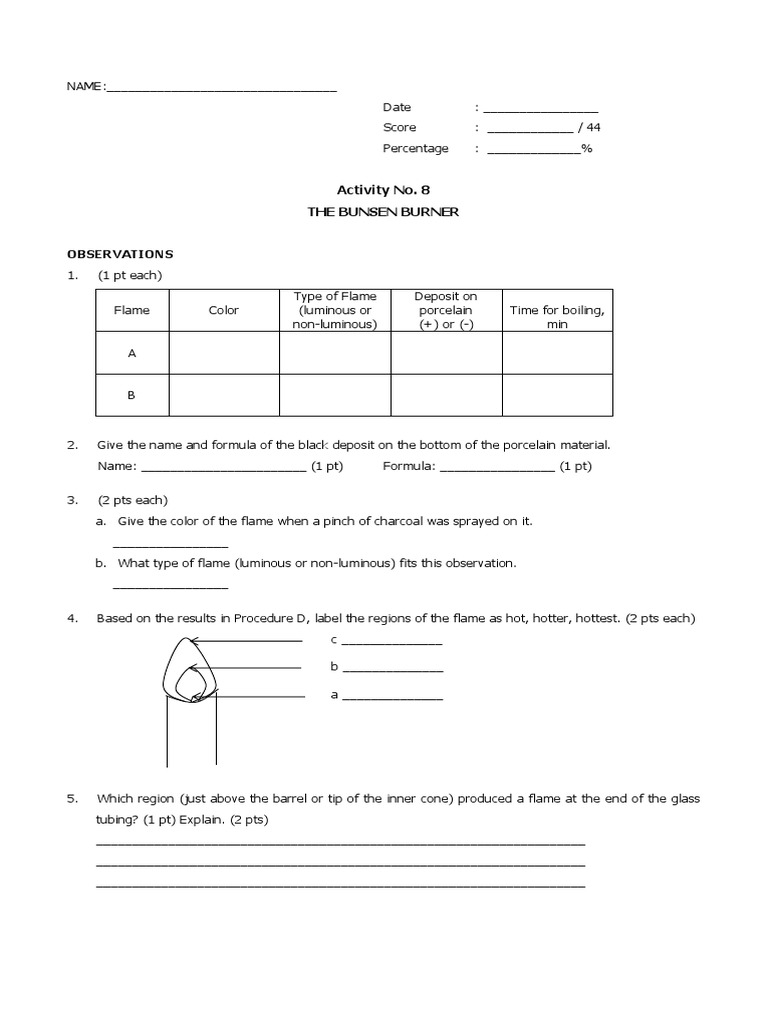 Bunsen Burner Combustion Analysis | PDF | Combustion | Materials