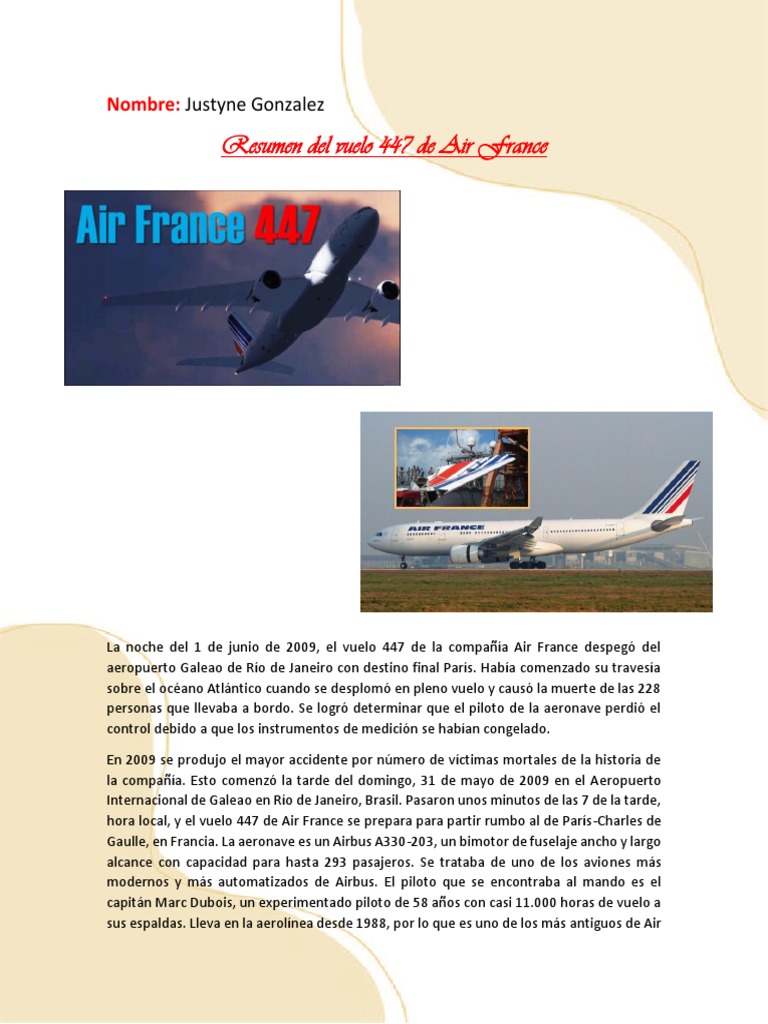 Resumen del accidente del vuelo 447 de Air France | PDF | Aviación ...