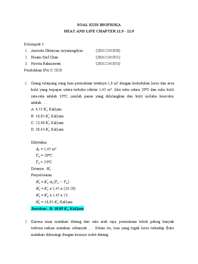 K5 - IPA C - Soal Kuis Biofisika Chapter 11.5-11.9 | PDF | Sains & Matematika
