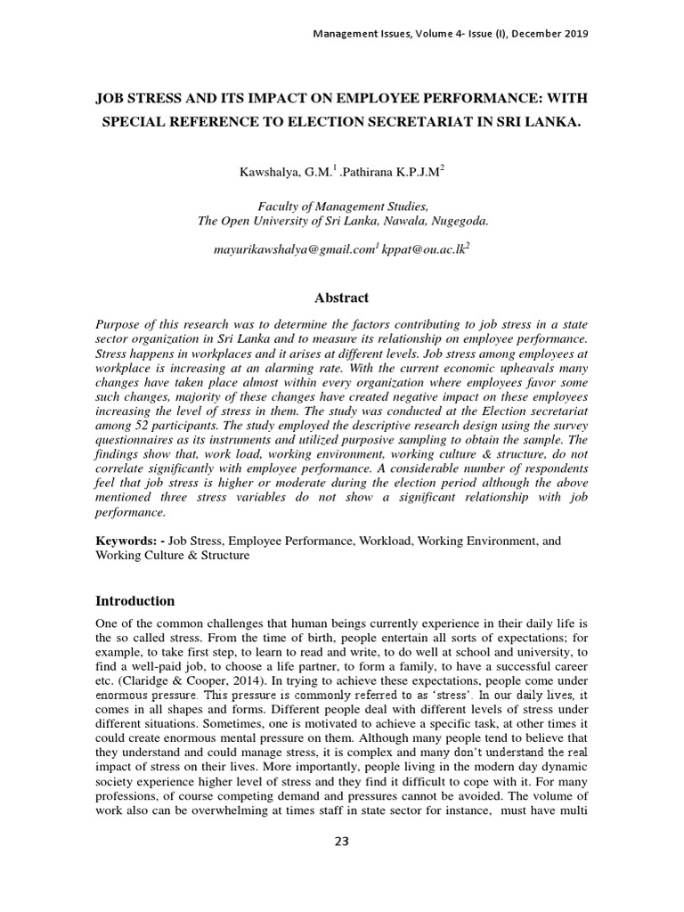 Job Stress Impact on Employee Performance | PDF | Occupational Stress ...