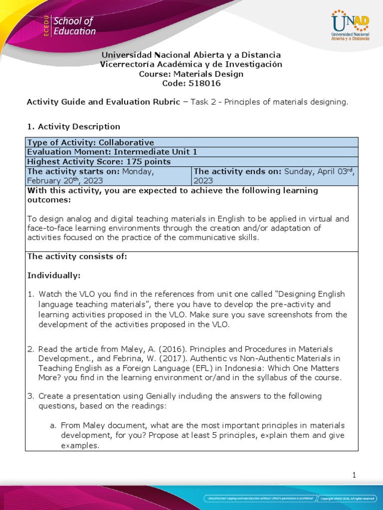 Activity Guide And Evaluation Rubric Unit 1 Task 2 Principles Of Materials Designing