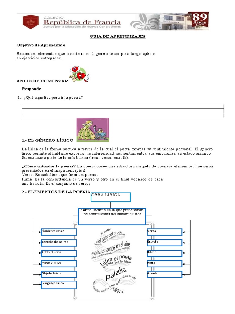 Guía Lenguaje 7° y 8° Básico Género Lírico | PDF | Poesía | Las artes