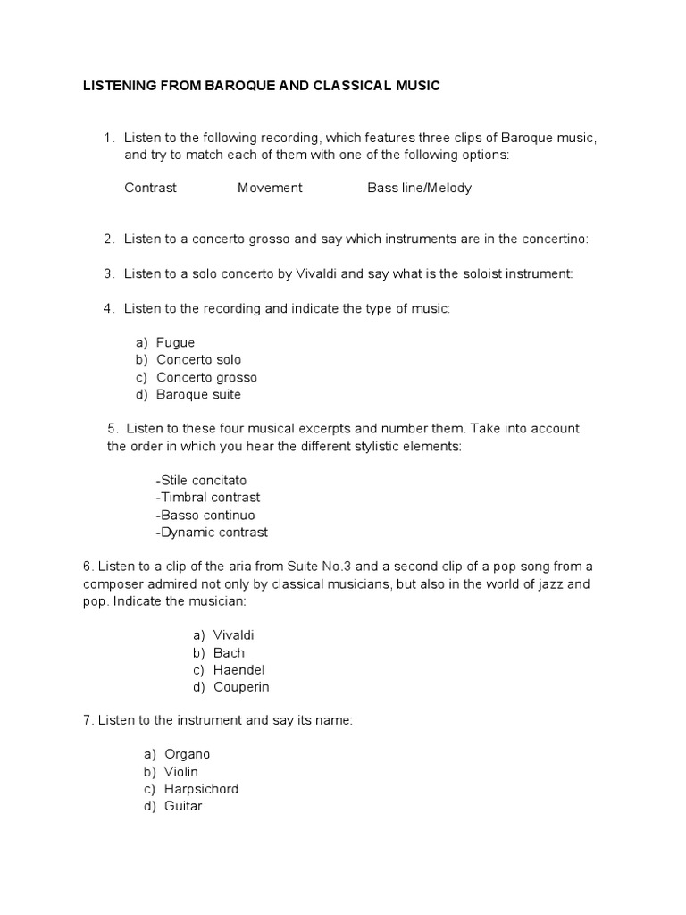 Listening From Baroque and Classical Music | PDF | Concerto | Baroque Music