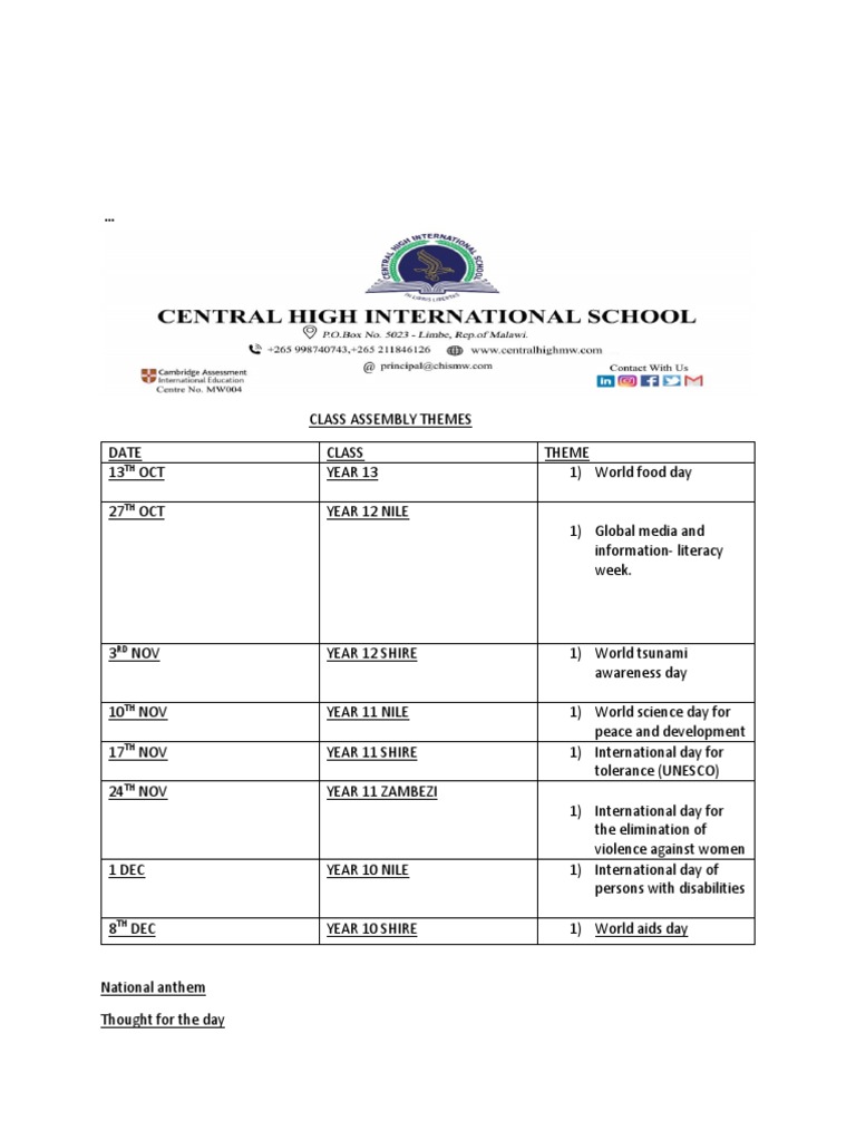 Class Assembly Themes | PDF