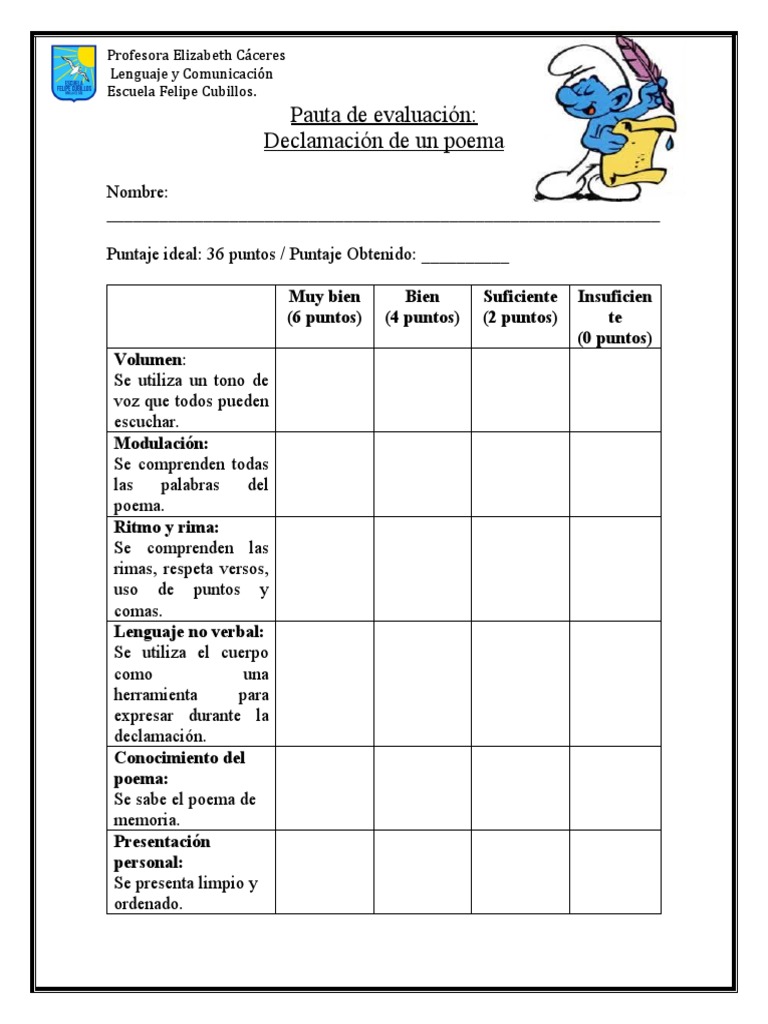 Pauta de Evaluación para Declamación Poética | PDF