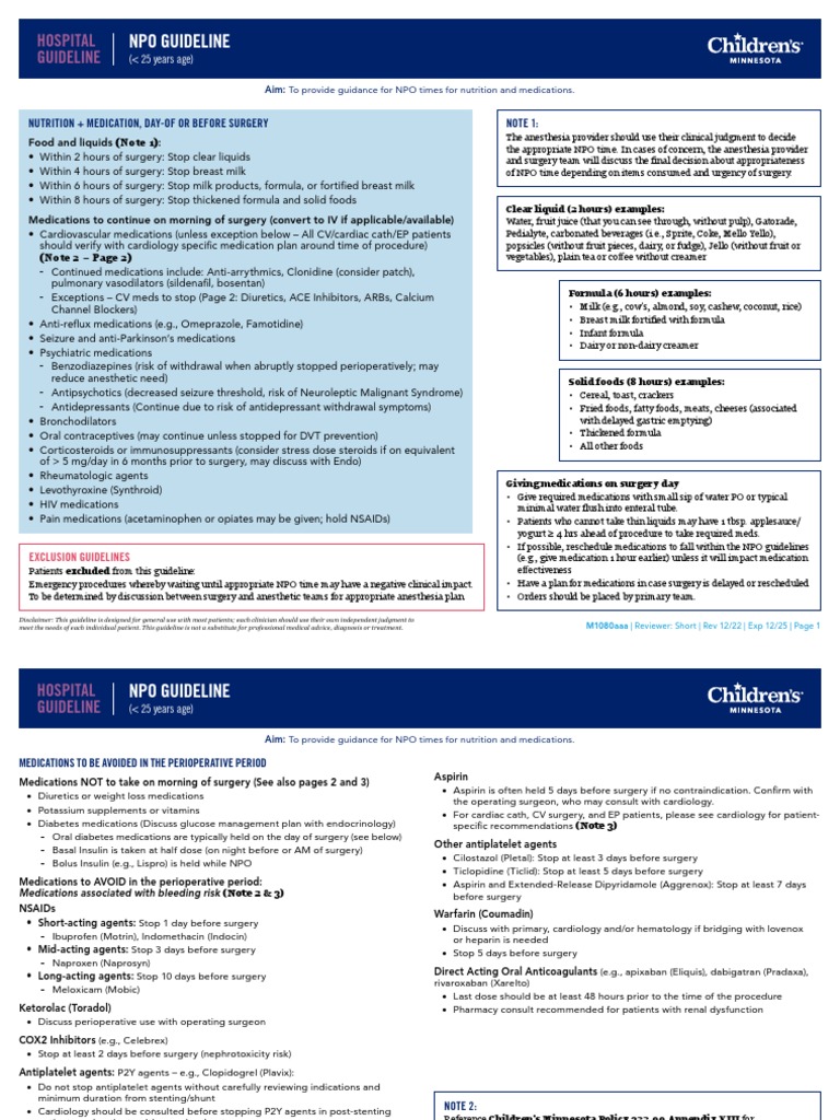 Nothing by Mouth (Npo) Guideline | PDF | Surgery | Causes Of Death