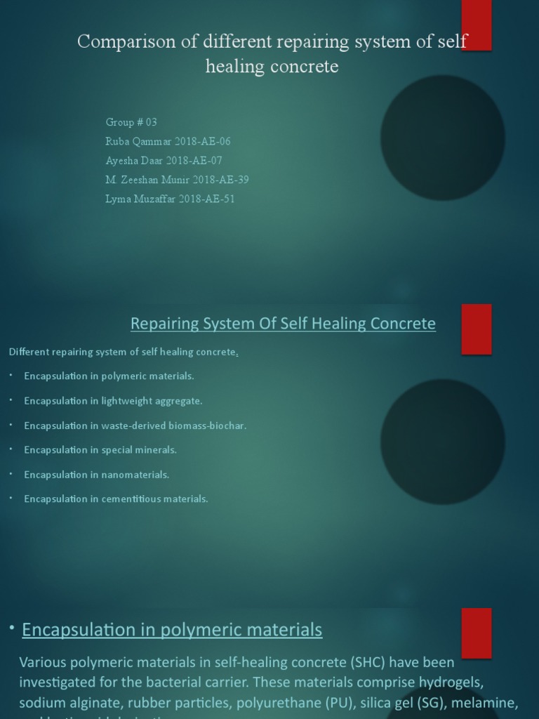 Self-Healing Concrete Repair Systems | PDF | Concrete | Cement