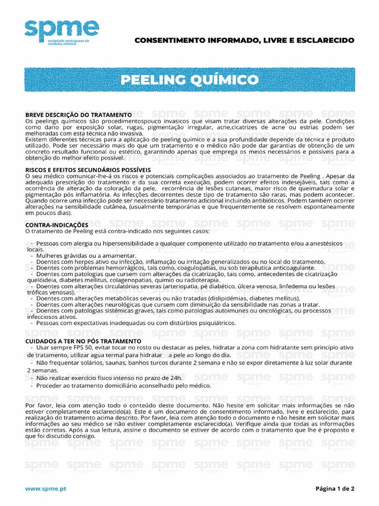Consentimento Informado Peeling Químico | PDF