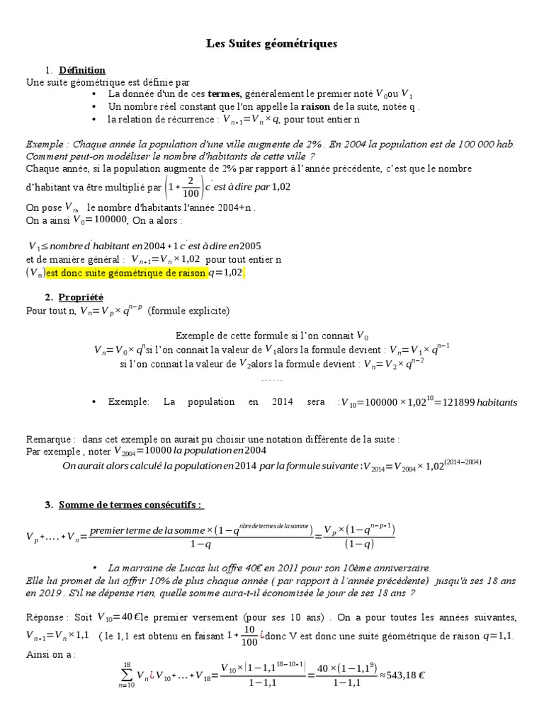 Introduction aux Suites Géométriques | PDF | Objets mathématiques ...