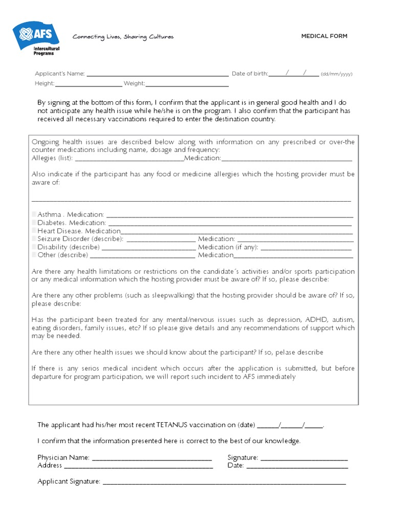 AFS - Medical Form PDF | PDF | Medical Specialties | Clinical Medicine