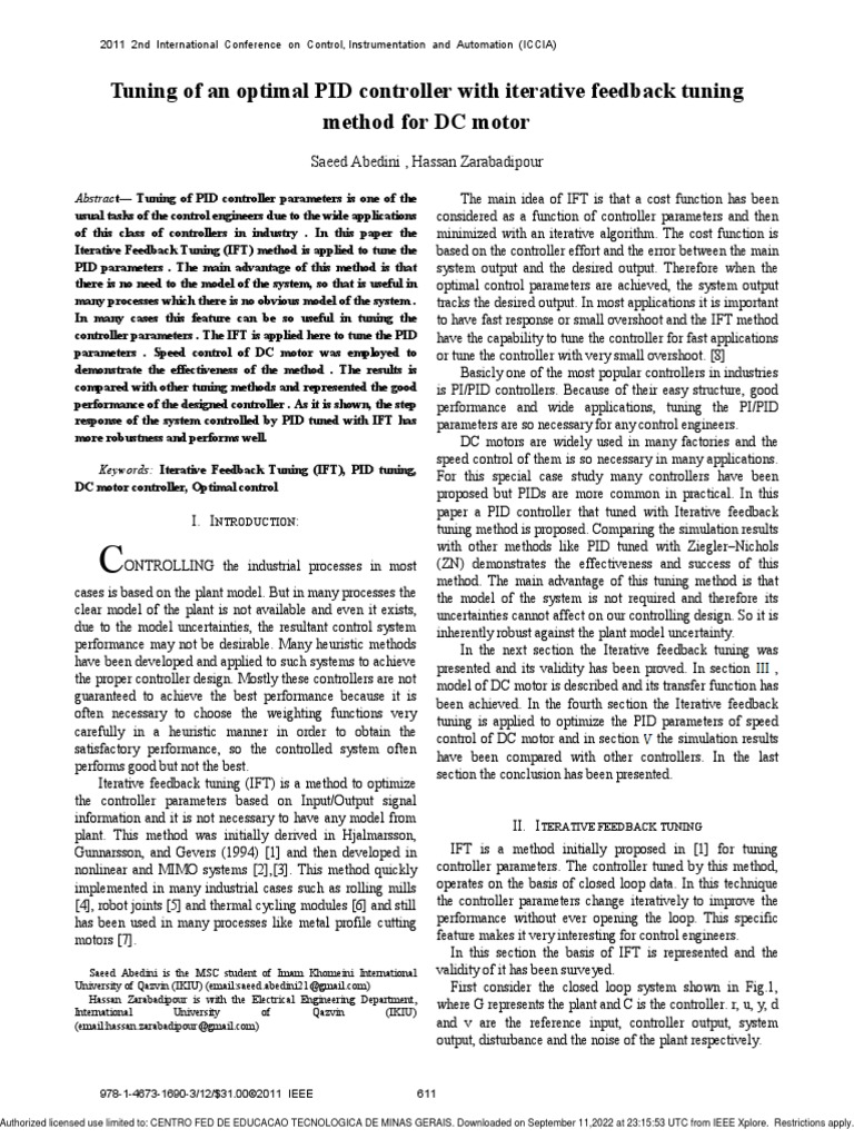 Tuning Of An Optimal Pid Controller With Iterative Feedback Tuning Method For Dc Motor Pdf