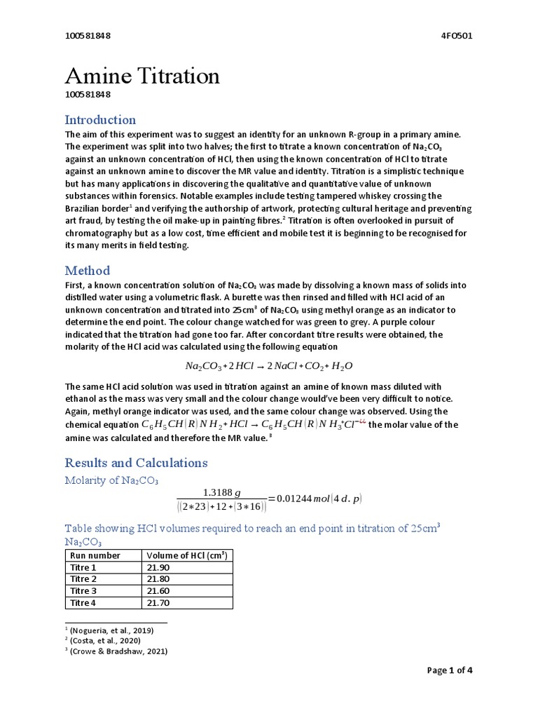 Amine Titration | PDF | Titration | Chemistry