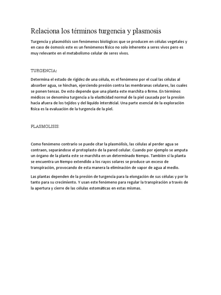 Relaciona Los Términos Turgencia y Plasmosis | PDF | Ciencia y matemáticas