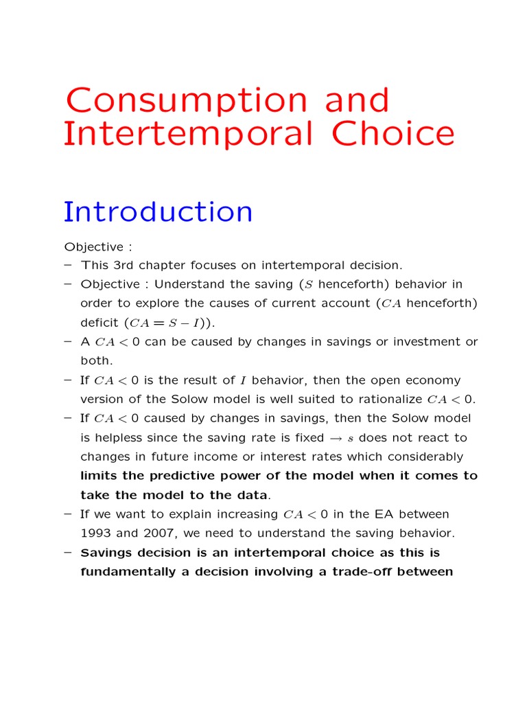 ECON 208 Intertemporal Decisions | PDF | Consumption (Economics) | Utility