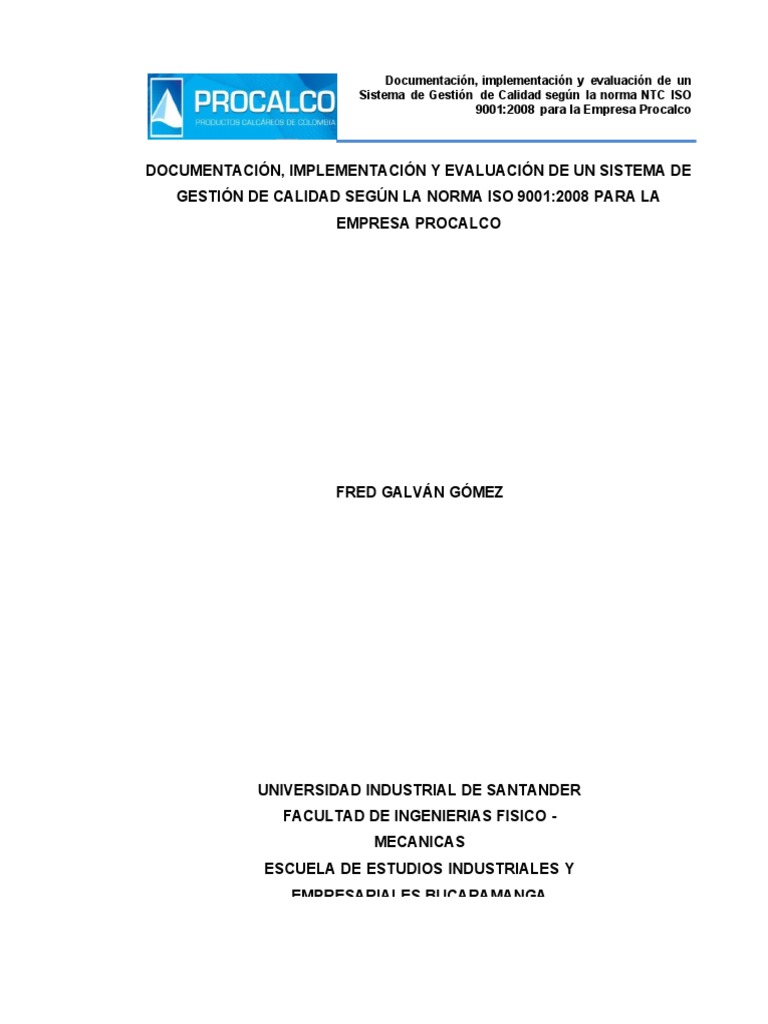 Procalco - Iso 90011 | PDF | Calidad (comercial) | Sistema de manejo de ...