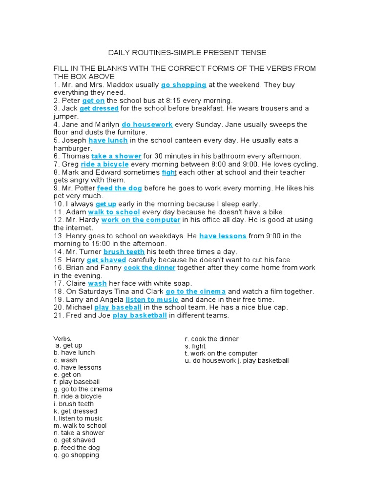 Daily Routines-Simple Present Exercises | PDF