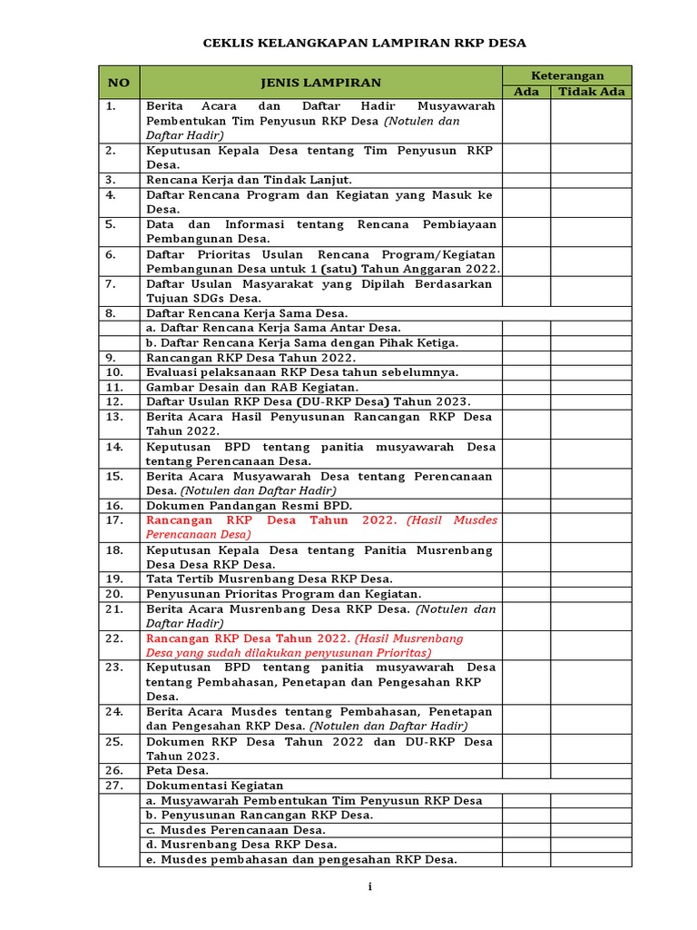 Ceklis Kelengkapan, Daftar Isi Dan Kata Pengantar | PDF