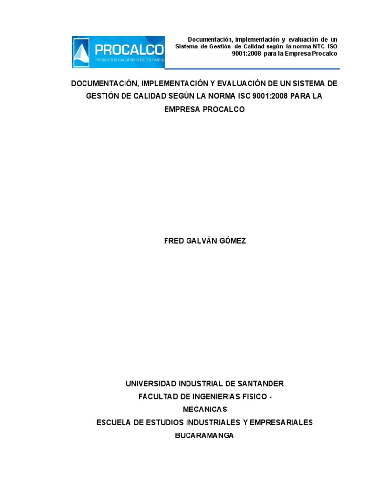 Procalco - Iso 90011 | PDF | Calidad (comercial) | Sistema de manejo de ...